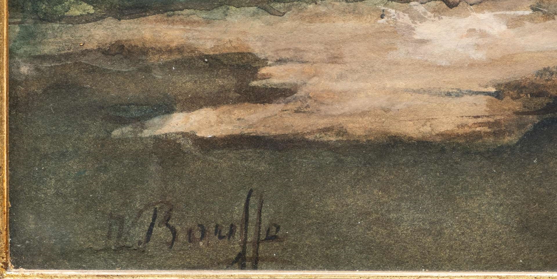 Victor Bauffe | Polderlandschap met vissende boer in roeiboot | MutualArt