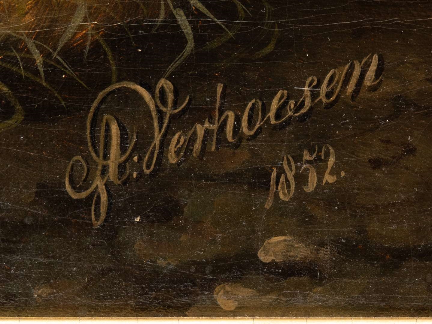 Albertus Verhoesen | Kippen en een hen bij de rivier | MutualArt