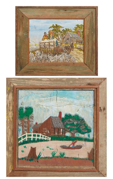 Henry Watson | Two Louisiana Paintings on Carved Cypress (1982) | MutualArt