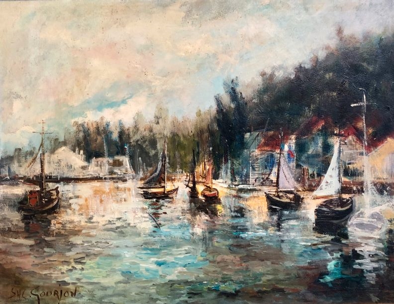 Stephane H.C. Gourjon | Le port de Honfleur Huile sur isorel signée en ...