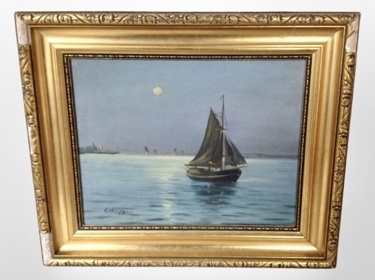 G. Werner | G Werner : A fishing boat on calm moonlit waters | MutualArt