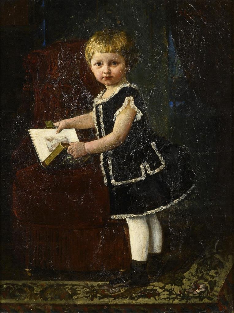 Hermann Clementz | Portrait of a child with a book (1881) | MutualArt