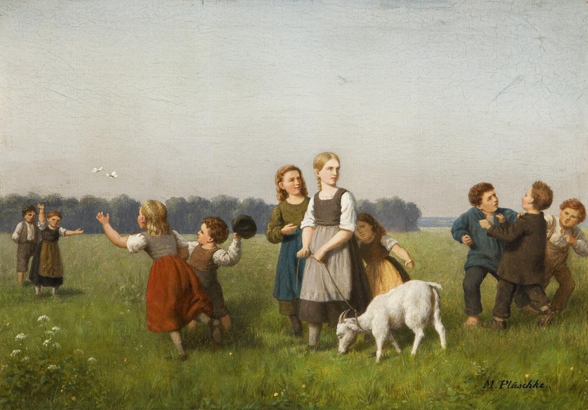 Moritz Plaschke | Children playing in a summer meadow | MutualArt