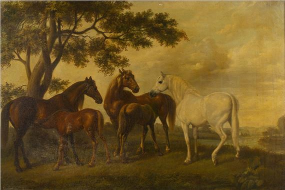 George Stubbs | Mares and Foals in a River Landscape | MutualArt