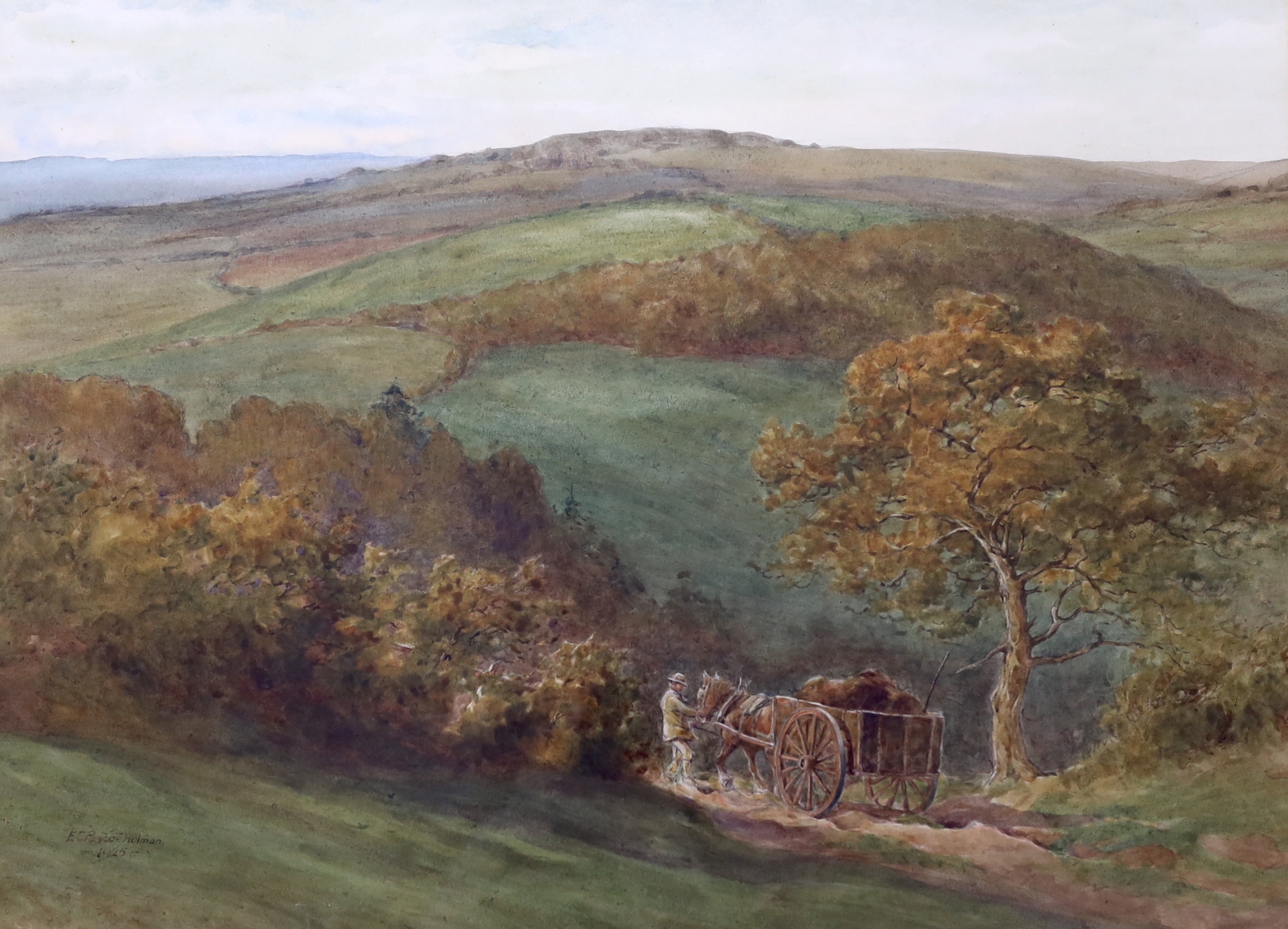 Edwin Charles Pascoe Holman | Extensive landscape with horse cart and ...