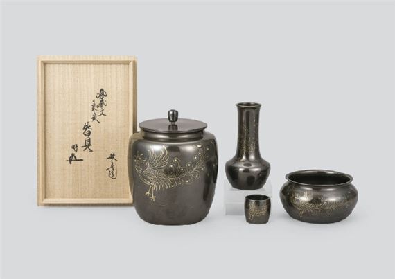 Hongo Toshihiko | Inlaid kaigu (a matched set of tea utensils) with ...