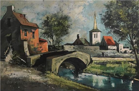 Akos Biro | Untitled Town Landscape with Bridge | MutualArt