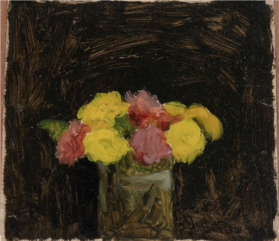 Robert Kulicke | Red and Yellow Flowers in a Glass Vase, Half-Length ...