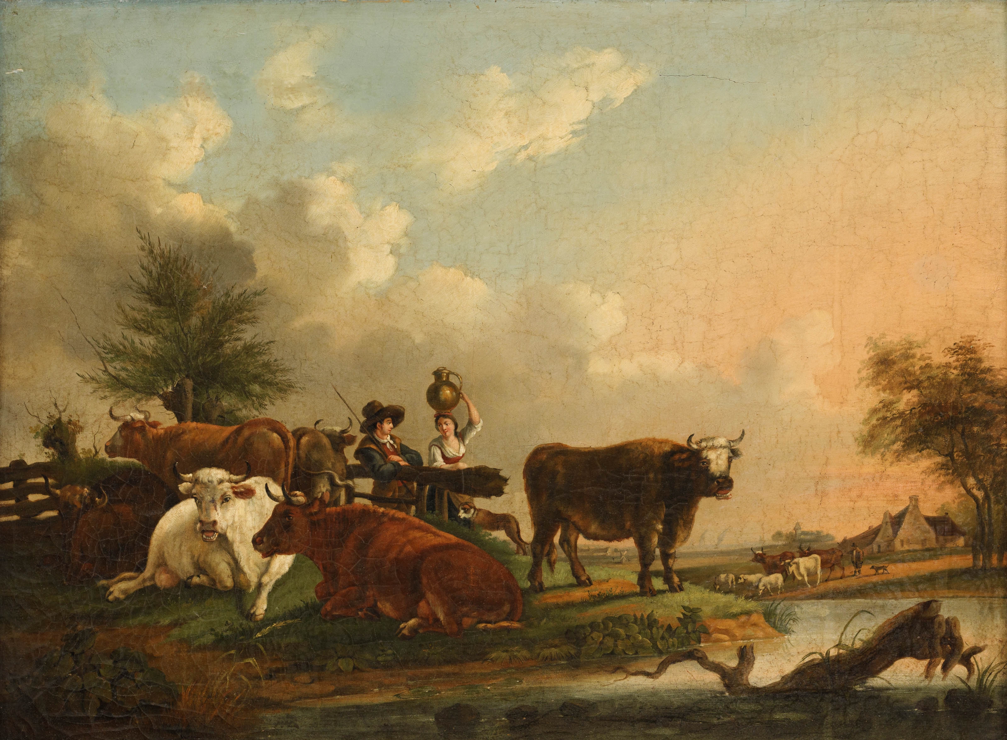 Jan Van Gool | Milkmaid and shepherd with cows | MutualArt