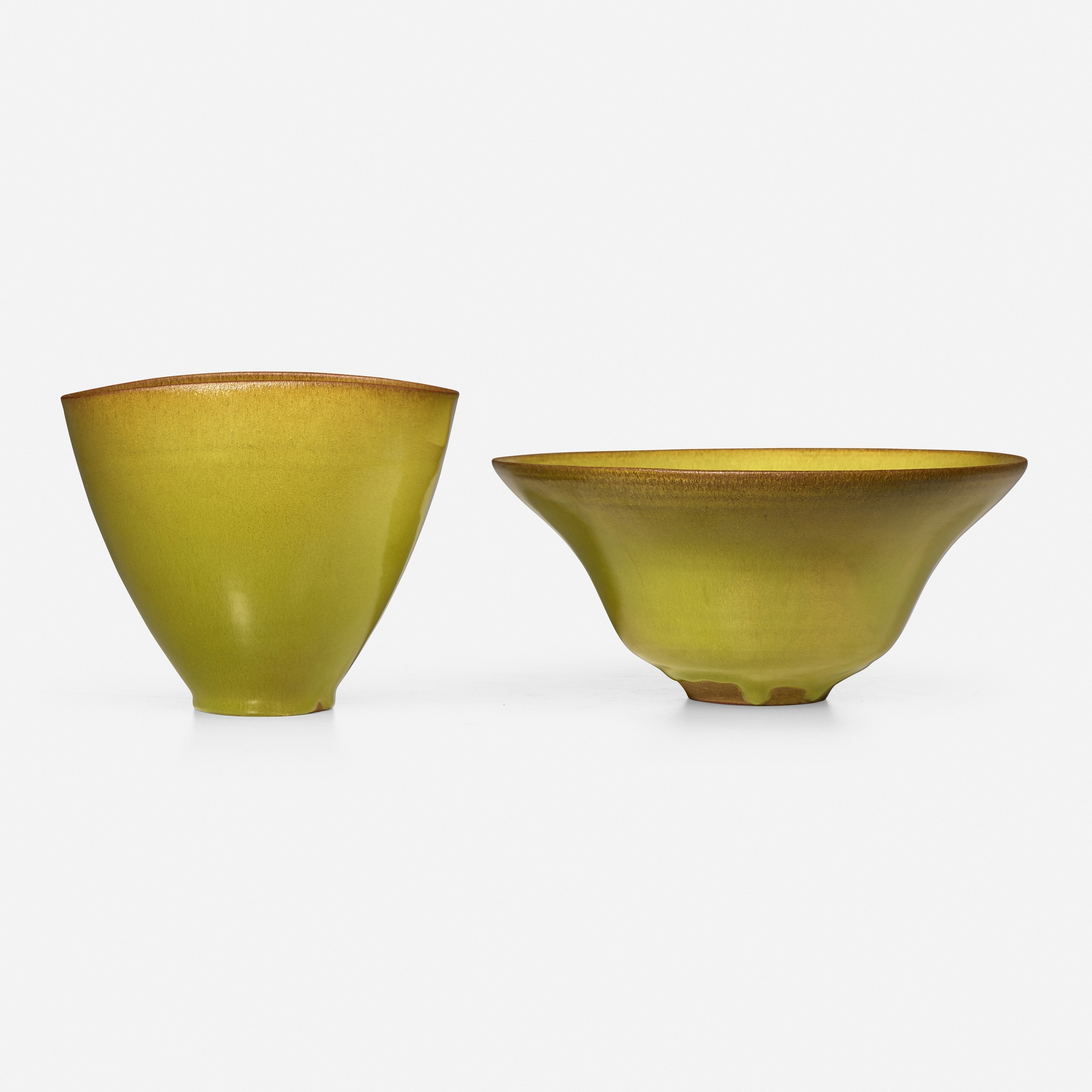Otto & Gertrud Natzler | Oval vase and double-curved bowl | MutualArt