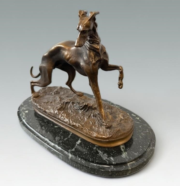 Pierre-Jules Mene | BRONZE WHIPPET ON MARBLE BASE AFTER MENE | MutualArt