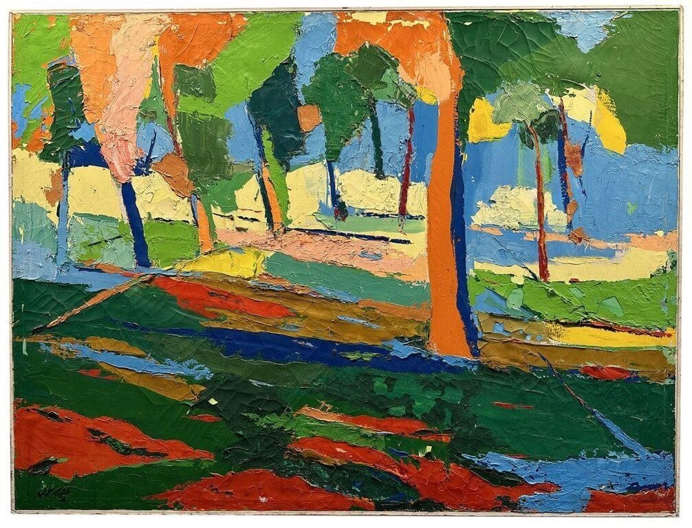 Ghulam Rasul | MODERNIST FOREST LANDSCAPE PAINTING BY RASUL | MutualArt