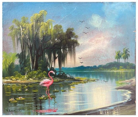 Alexander Baranowski | ALEX BARANOWSKI FLORIDA PAINTING WITH FLAMINGO ...