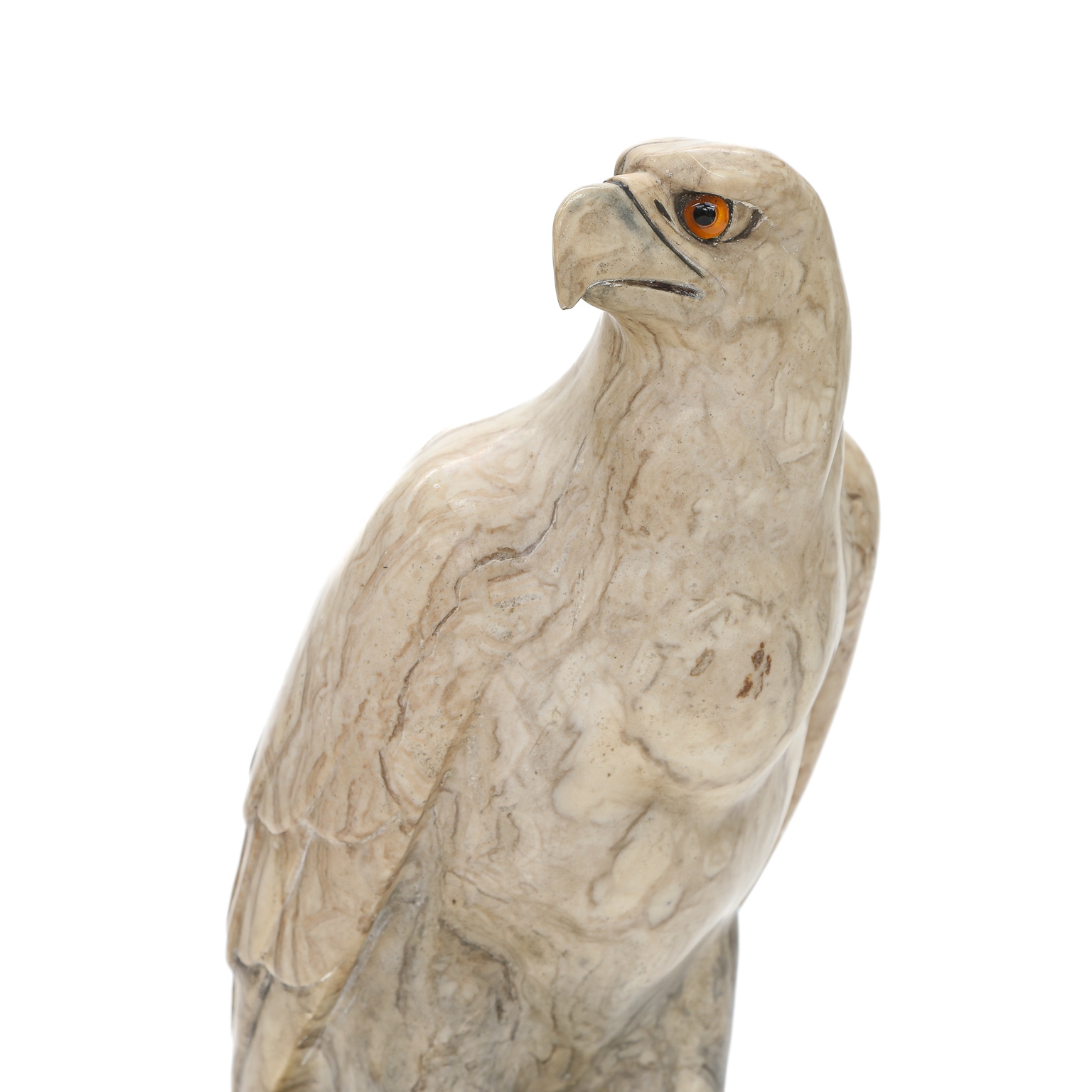 European School | Antique Carved Alabaster Bald Eagle Signed - sec E ...