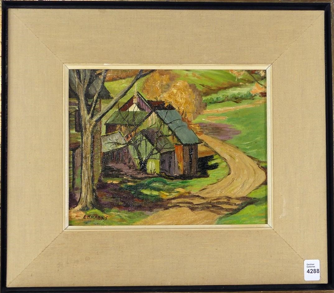 Frank Leonard Brooks | Untitled: Landscape with Winding Road and Farm ...