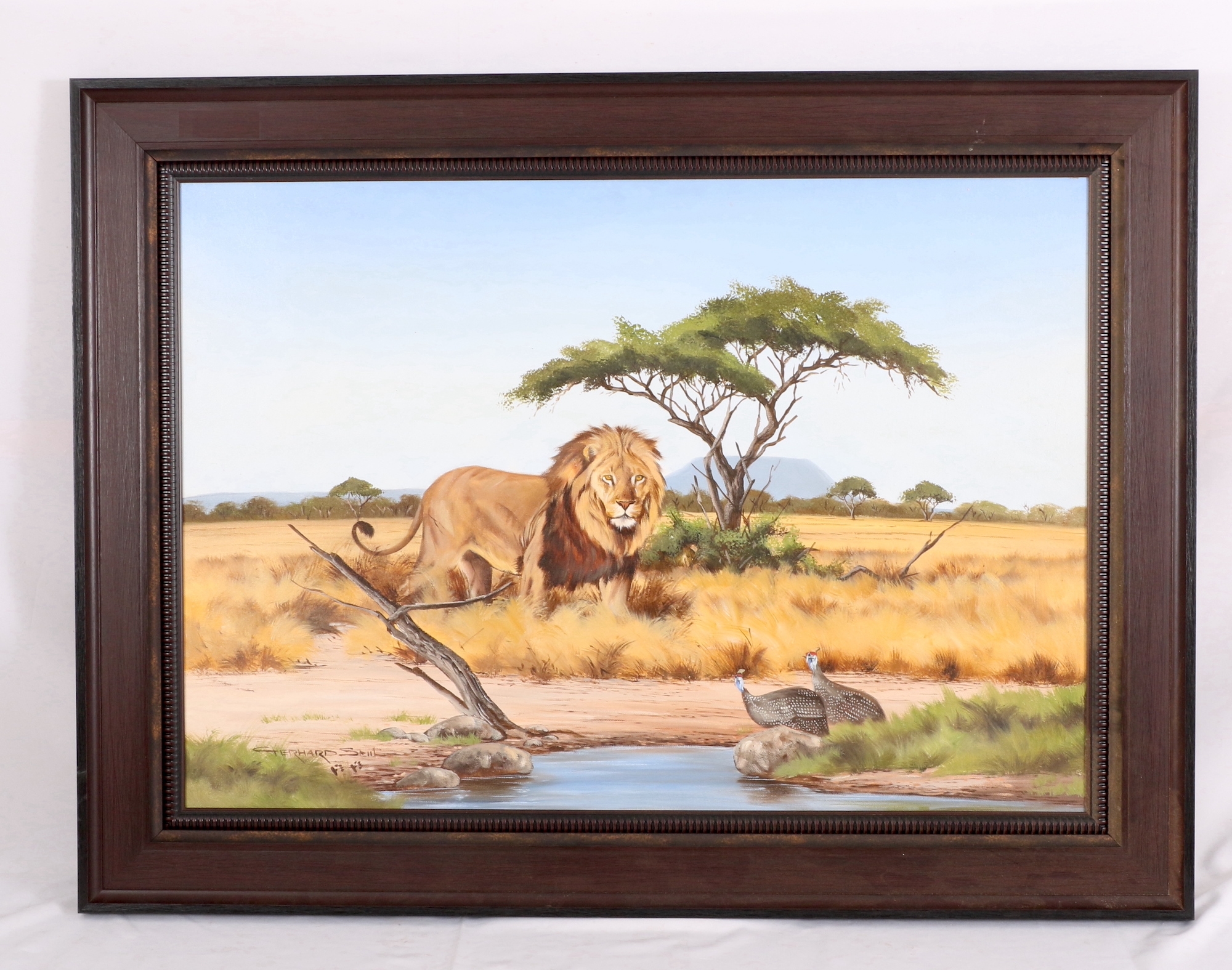Gerhard Smit | MALE LION AND GUINEAFOWL | MutualArt