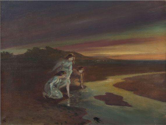 George Russell | THREE GIRLS BY THE WATERS EDGE | MutualArt
