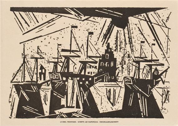 Lyonel Feininger | Ships at the harbour quay (1918) | MutualArt