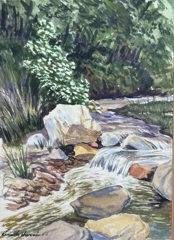 Kenneth Harris | KENNETH HARRIS WATERCOLOR RIVER LANDSCAPE | MutualArt