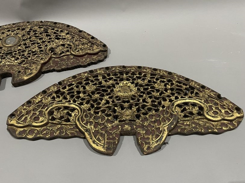 Chinese School, 20th Century | Pair of gilded and carved wood elements ...