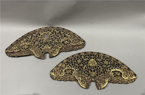 Chinese School, 20th Century | Pair of gilded and carved wood elements ...
