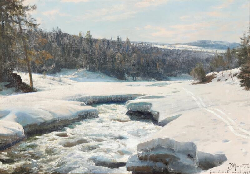 Peder Mork Monsted | Sunny winter day at Jondalen (1934) | MutualArt