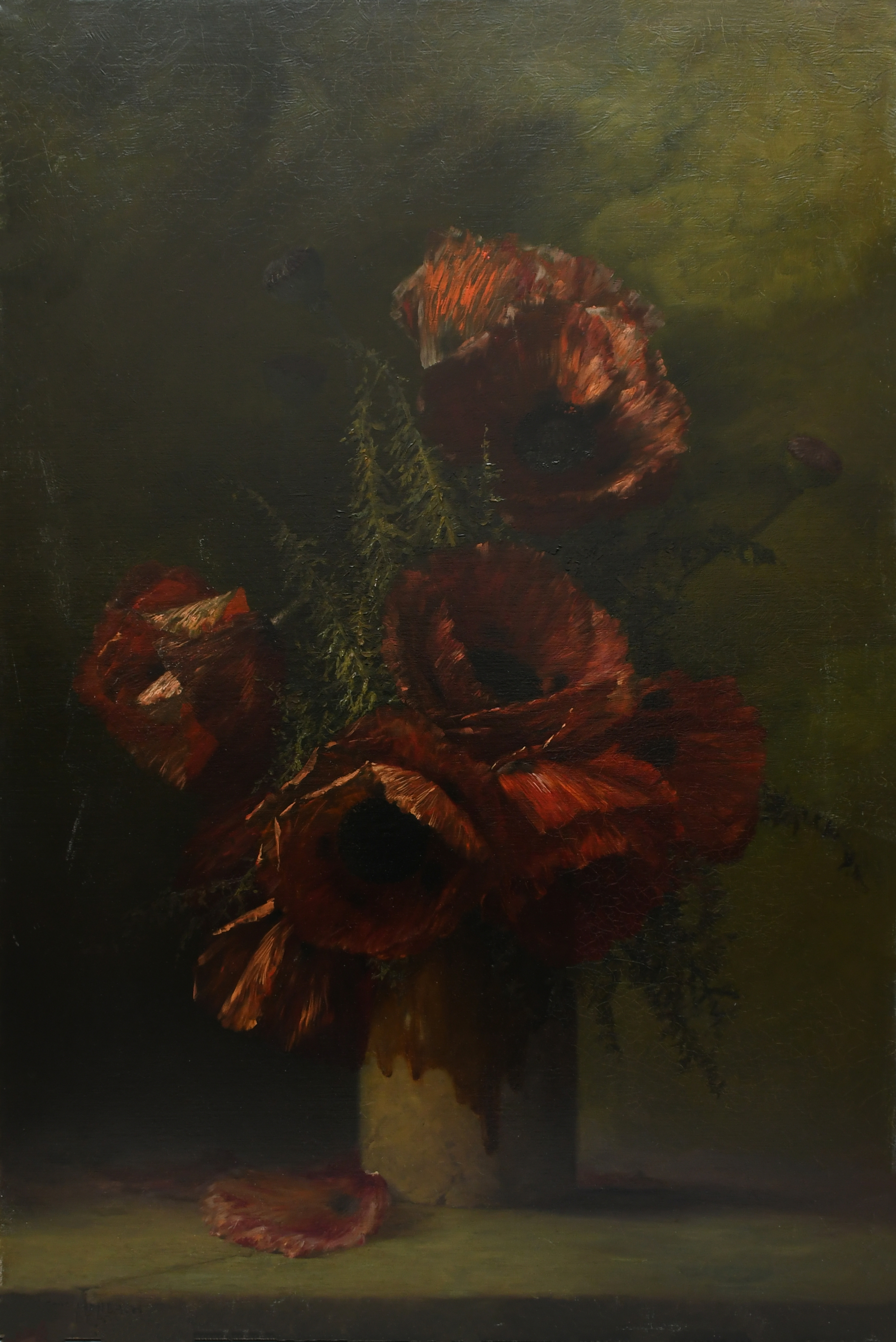 Max Theodor Streckenbach | Still life with poppies in a vase on a stone ...