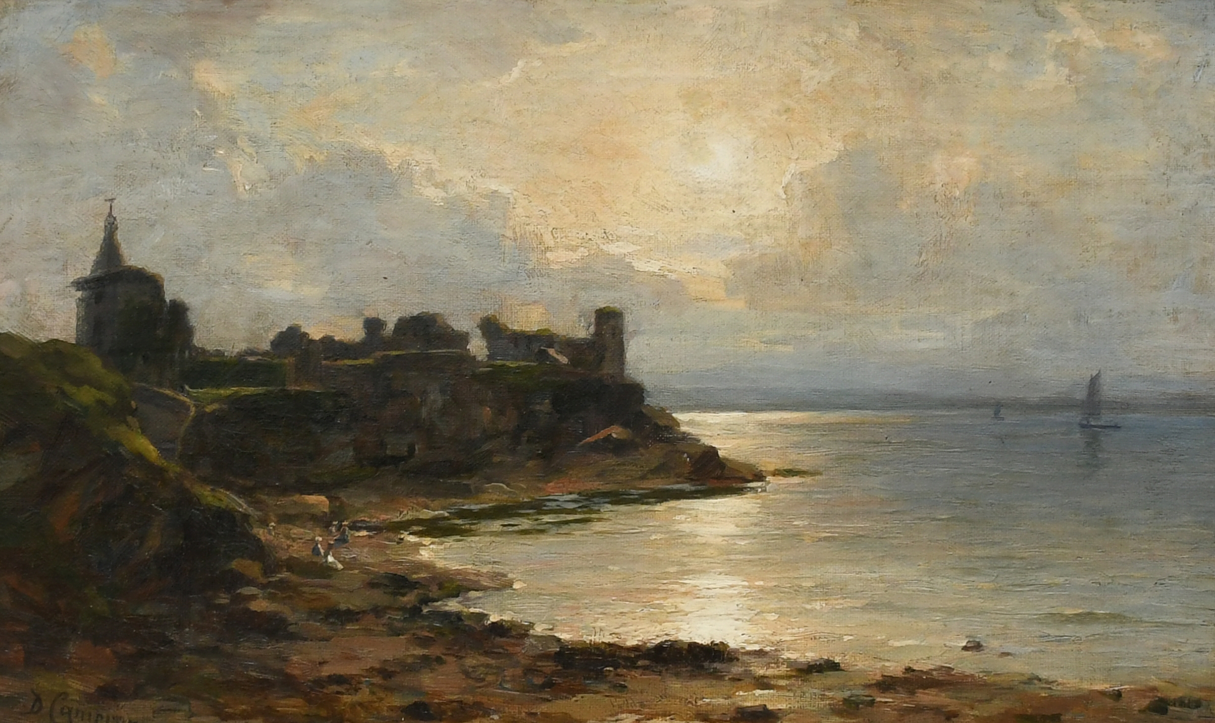 Duncan Cameron | Coastal landscape with a ruin at dusk | MutualArt
