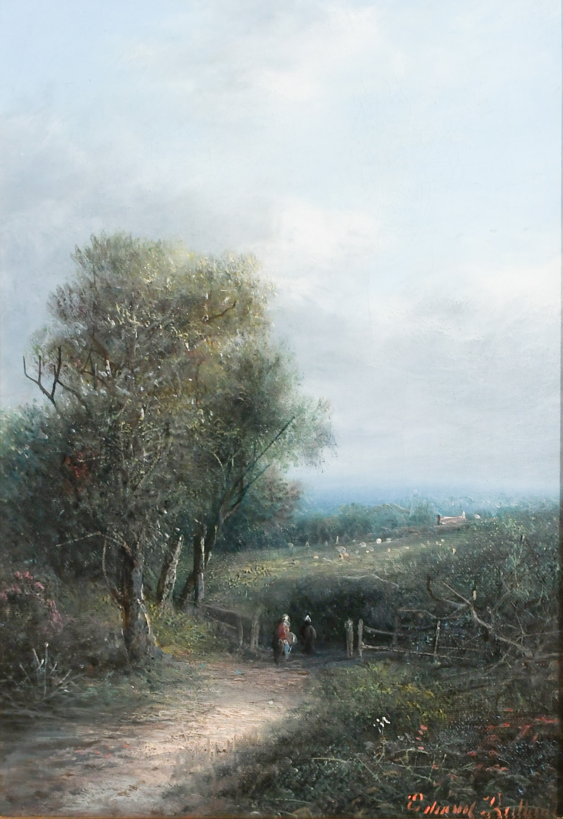 Edwin Buttery | Landscape with travellers on a path, passing through a ...