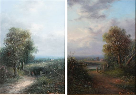 Edwin Buttery | Landscape with travellers on a path, passing through a ...