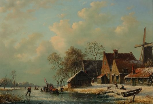 Maurits van den Kerkhoff | View of a kampong with possibly the Smeroe ...