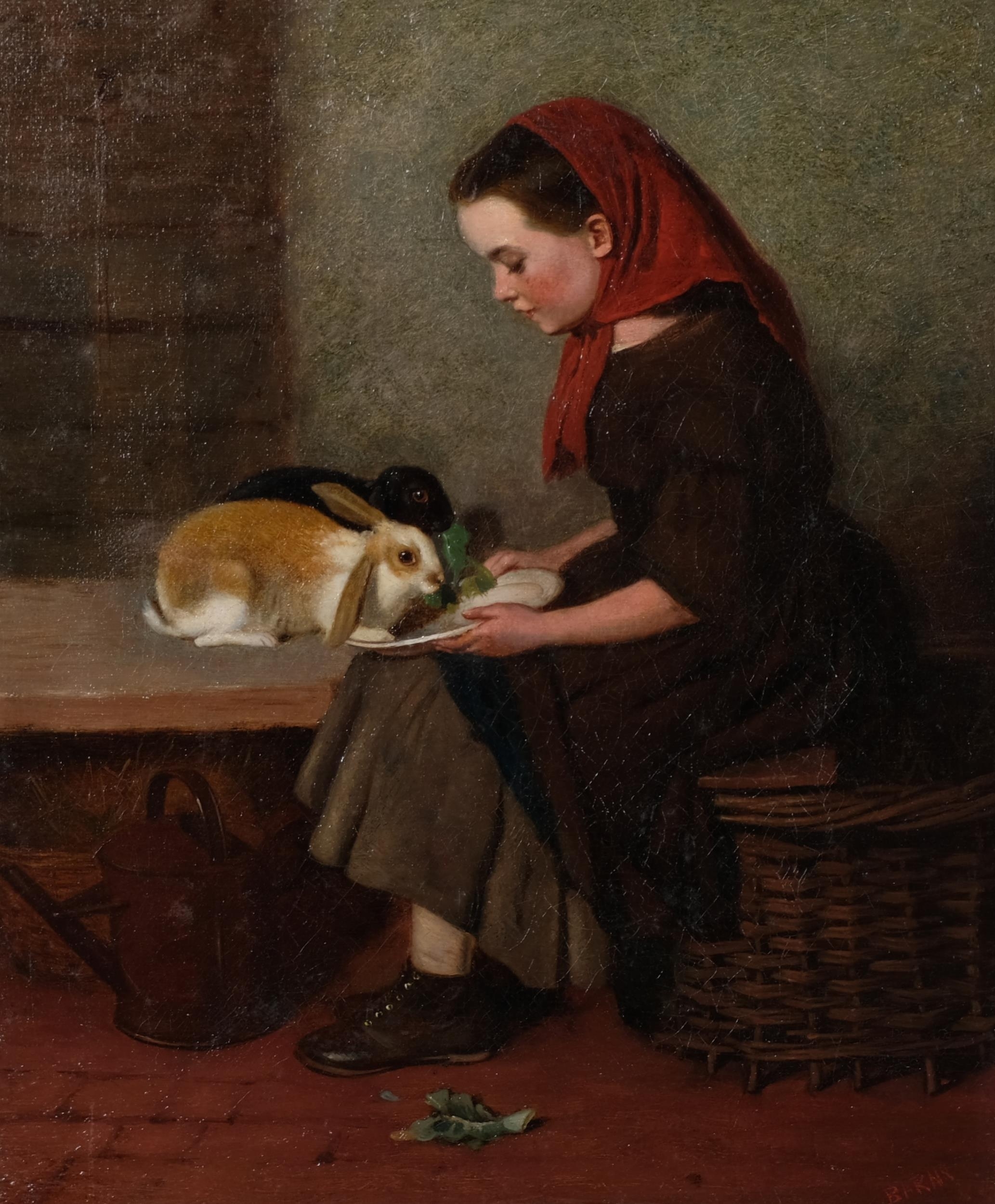 G. Barns | girl with 2 pet rabbits | MutualArt