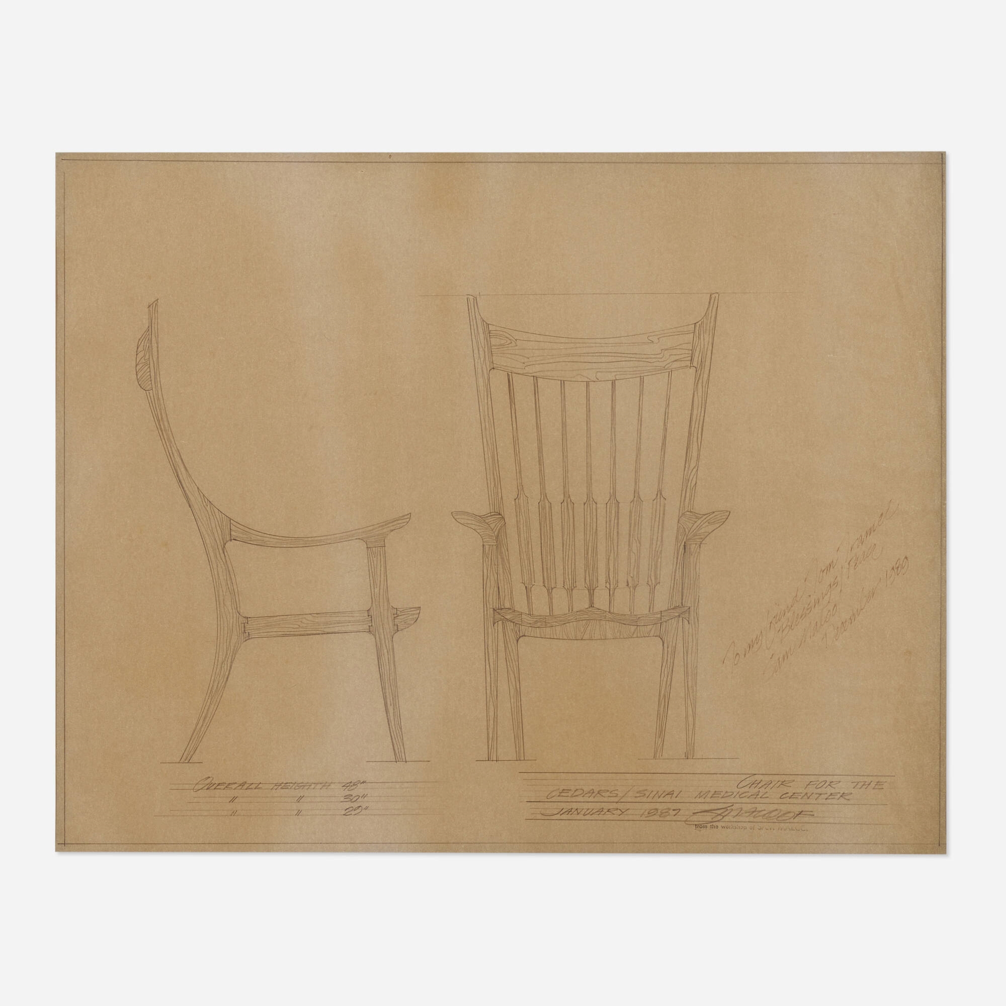 Sam Maloof | Drawing of chair for the Cedars Sinai Medical Center (1987 ...