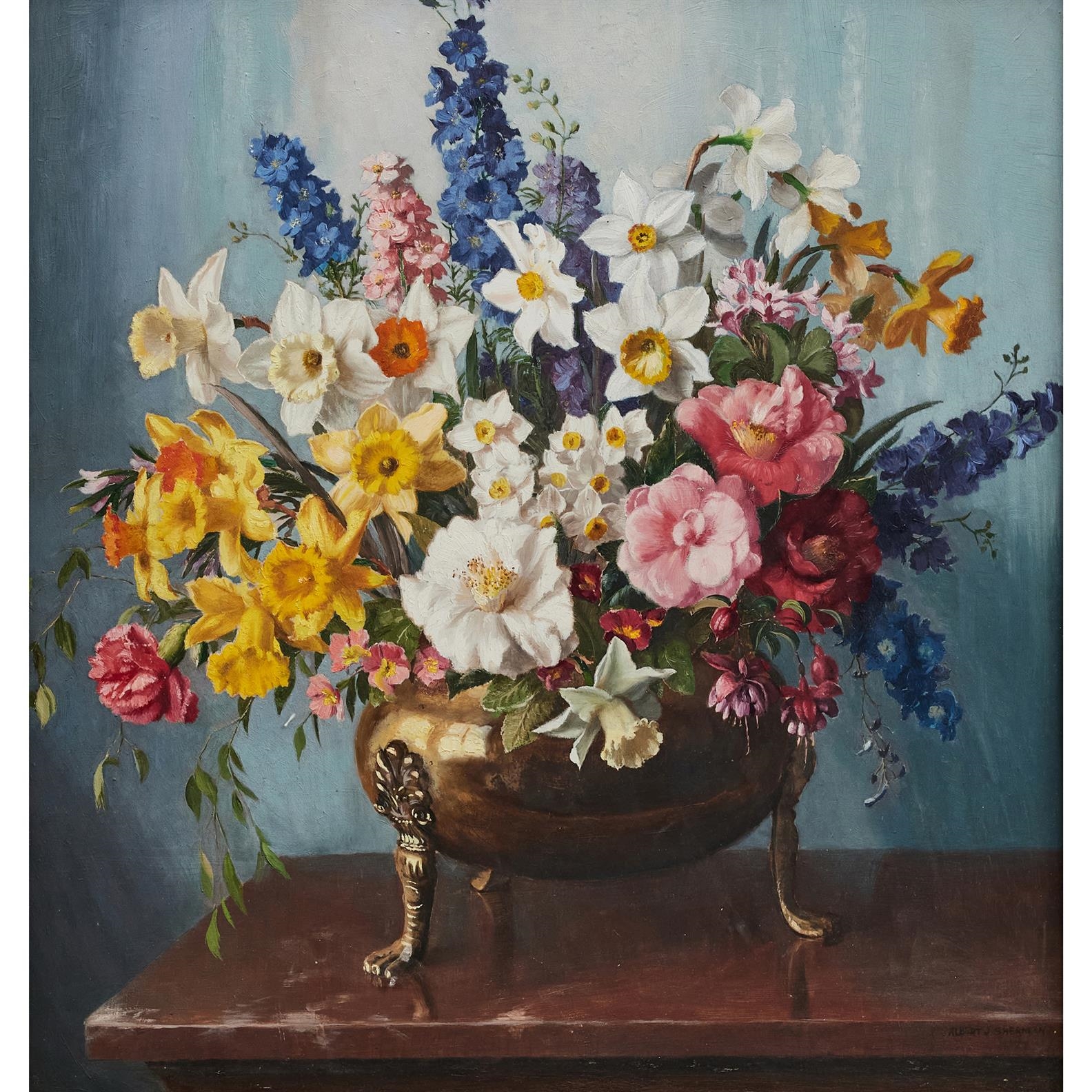 Albert Sherman | Bouquet of Flowers in Claw Footed Vase | MutualArt