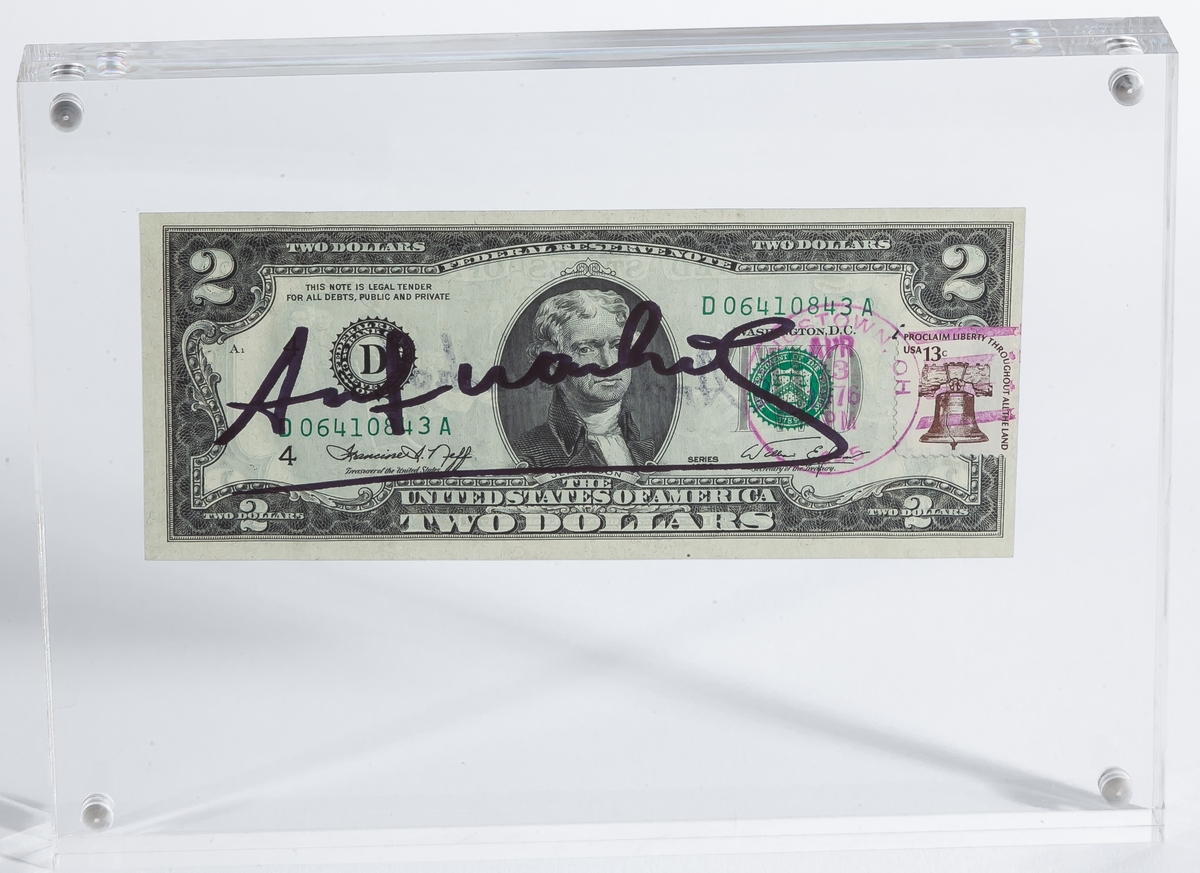 Andy Warhol | American 2 dollar note with handwritten signature in ...