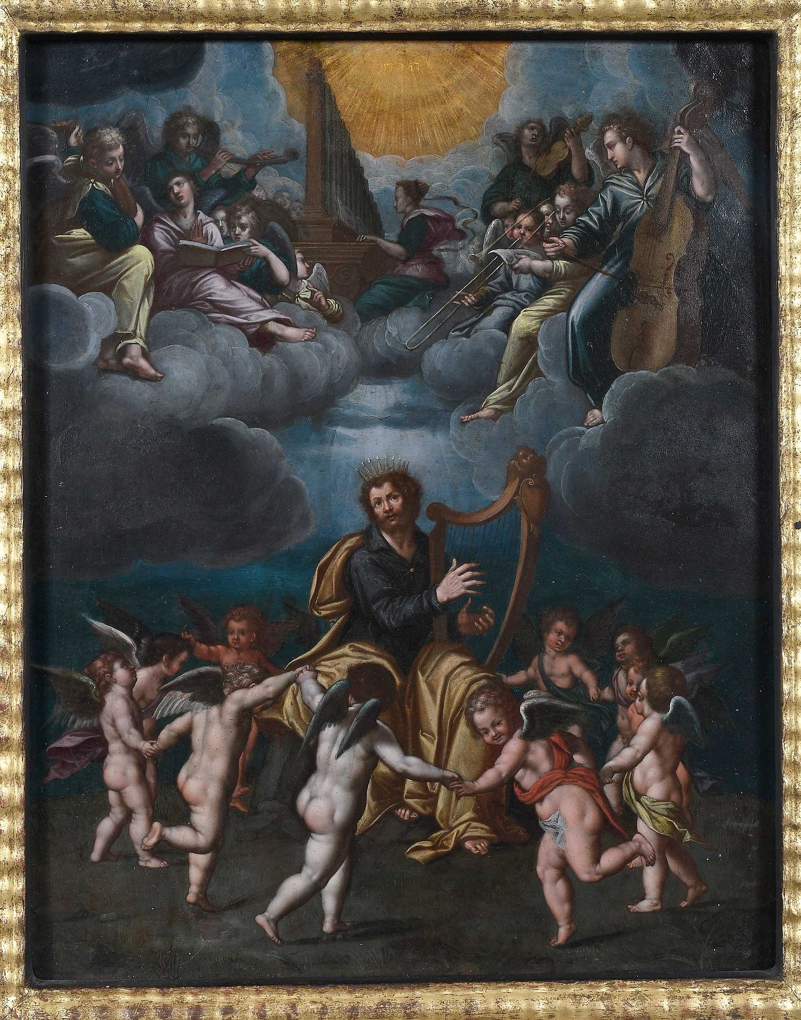 Pieter de Witte | King David Playing the Harp with Putti Dancing and St ...