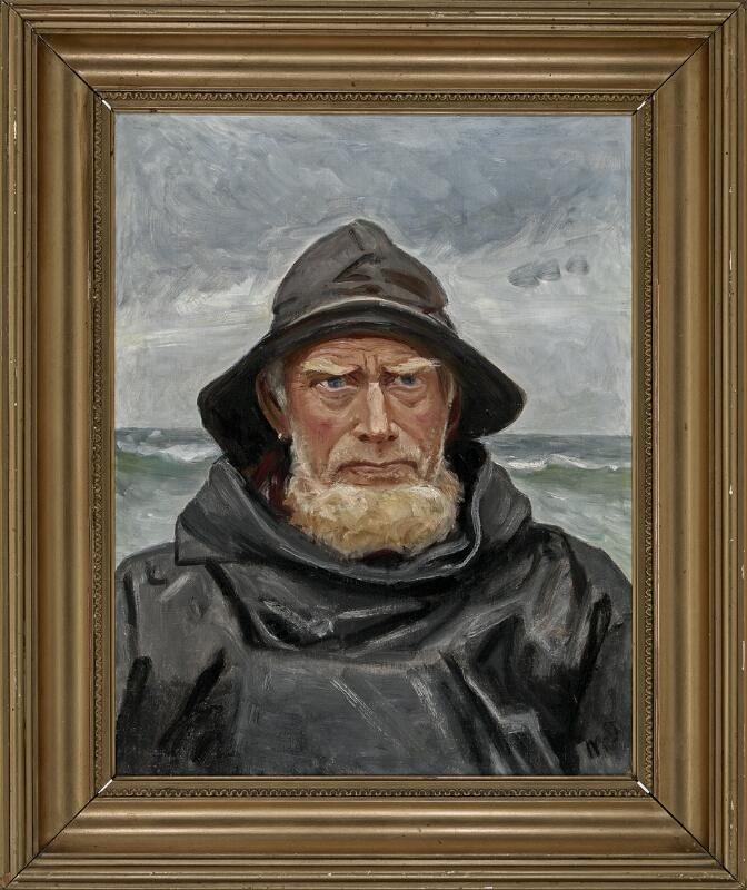 Michael Peter Ancher | A Skagen fisherman wearing a sou'wester standing ...