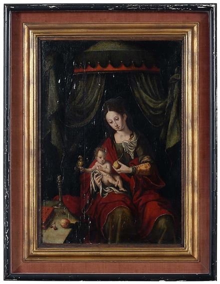 Flemish School, 16th Century | Virgin and Child with Fruit and Parrot | MutualArt