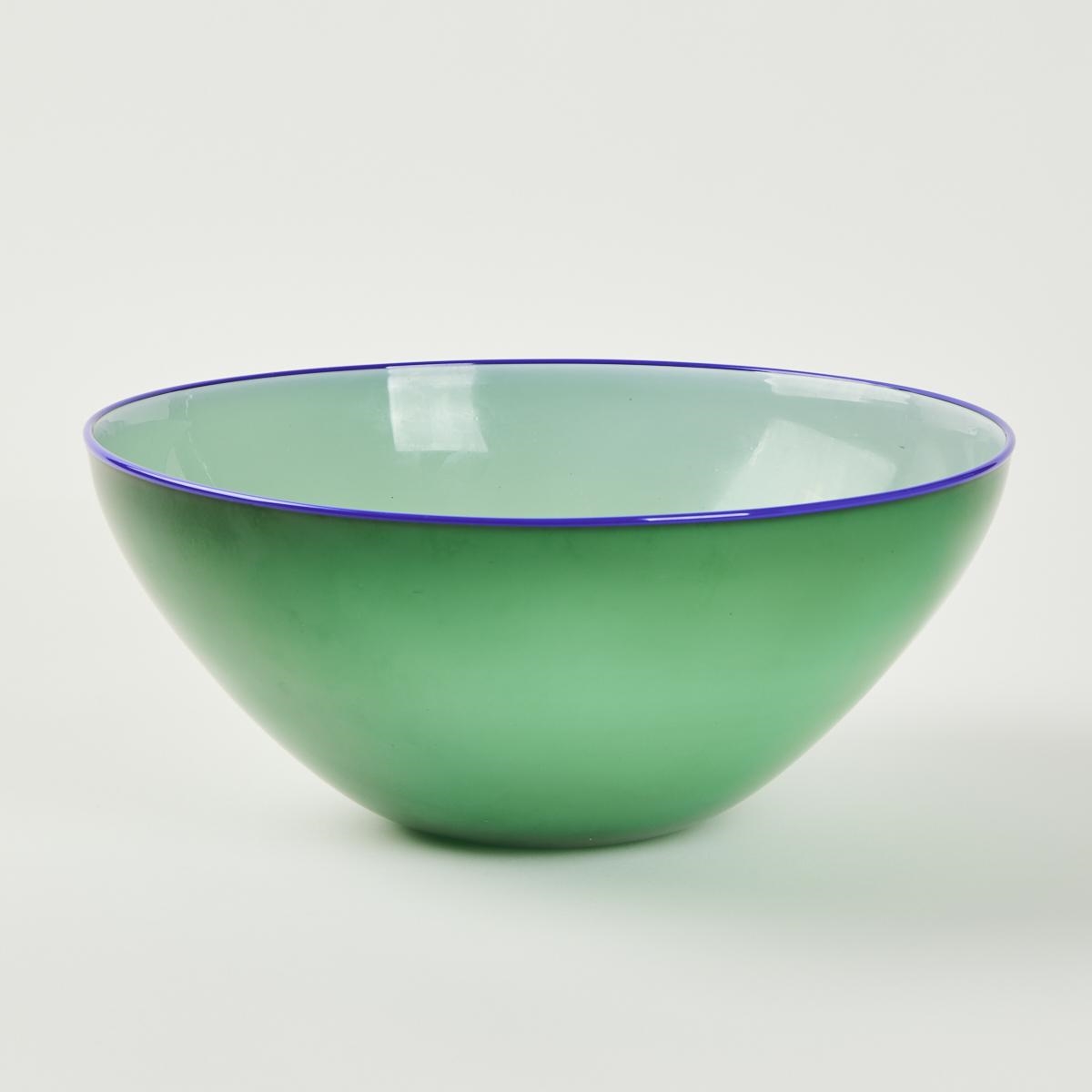Garry Nash | A Garry Nash Green Art Glass Bowl with a Cobalt Blue Rim ...