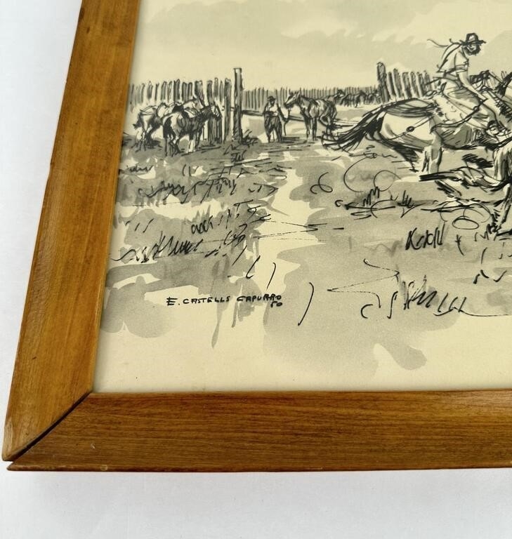 Enrique Castells Capurro | Enrique Castells Capuro Watercolor Cowboy Painting (1955) | MutualArt