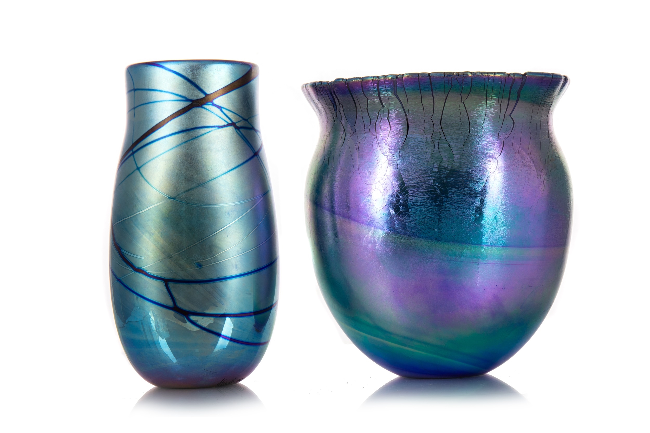 Robert Eickholt | TWO IRIDESCENT GLASS VASES | MutualArt