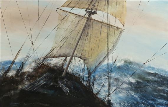 Graham Hedges | Tall masted ship in rough seas | MutualArt