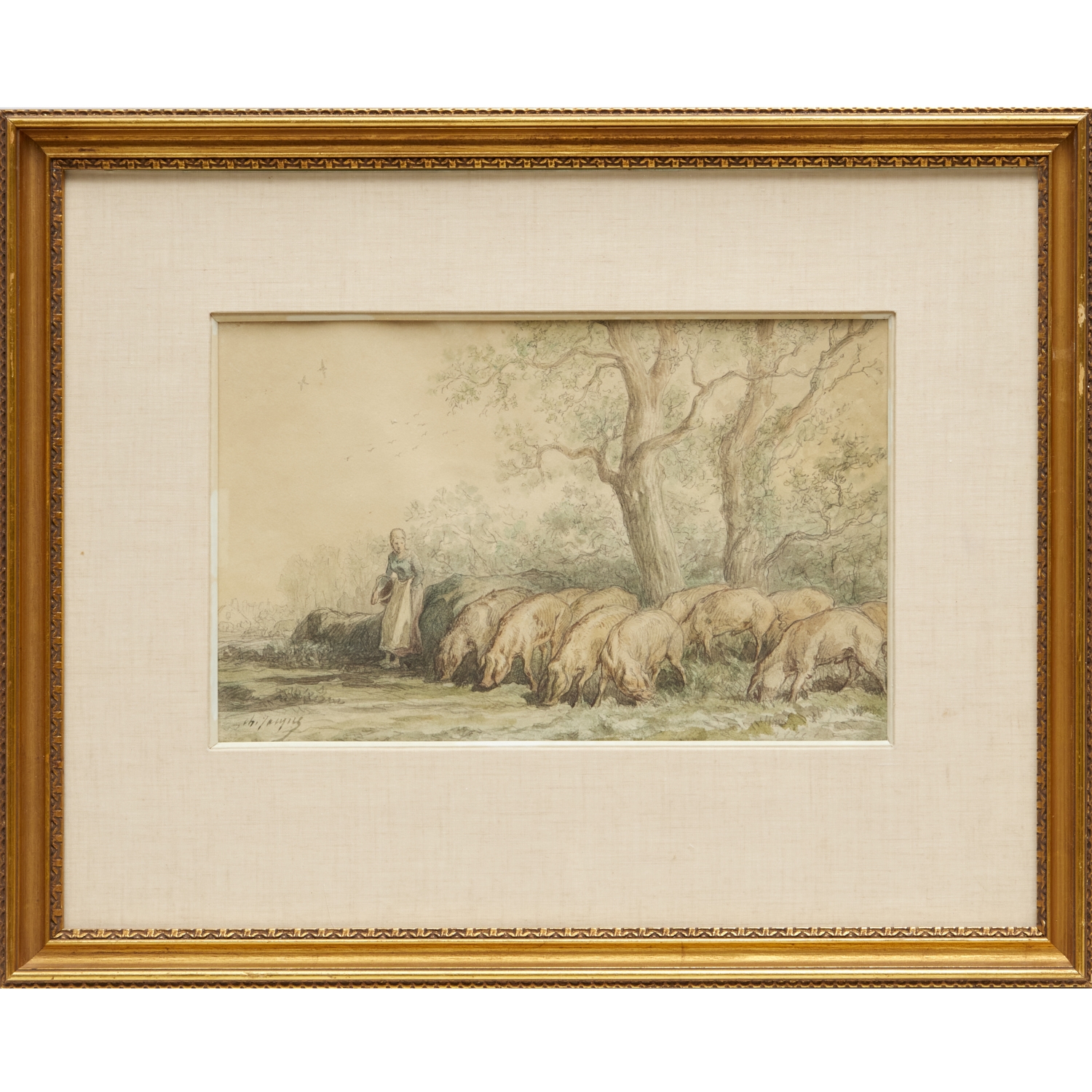 Charles Émile Jacque | Young woman with herd of pigs | MutualArt