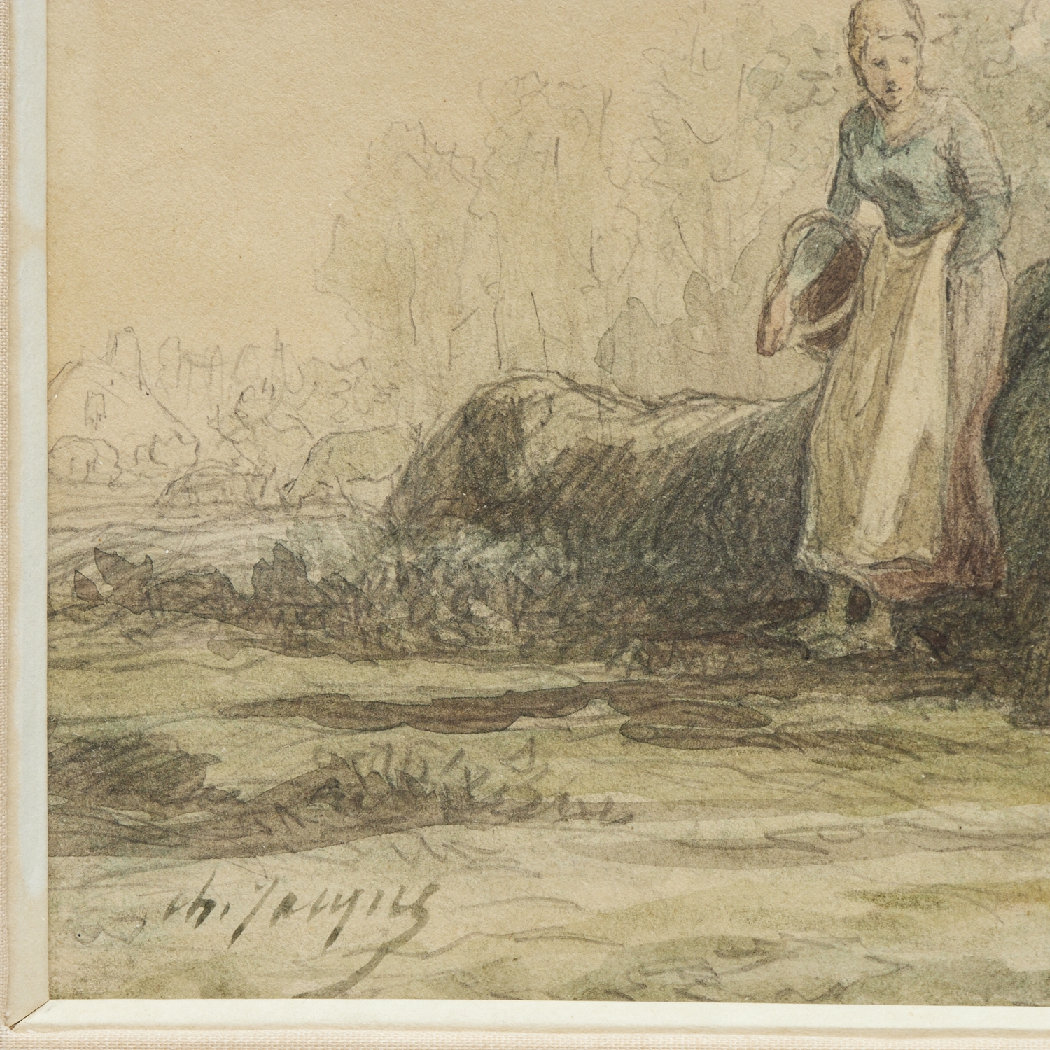 Charles Émile Jacque | Young woman with herd of pigs | MutualArt