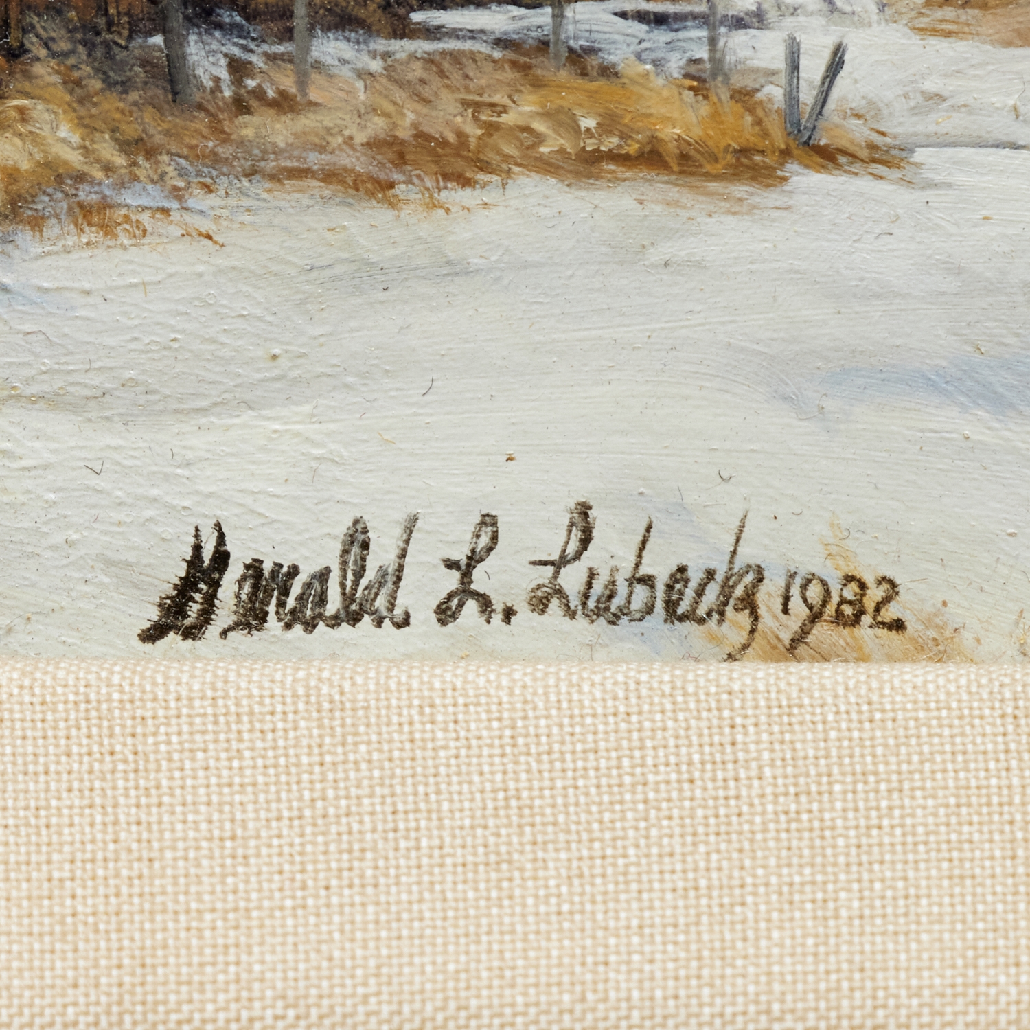 Gerald L. Lubeck | Winter landscape with barn (1982) | MutualArt