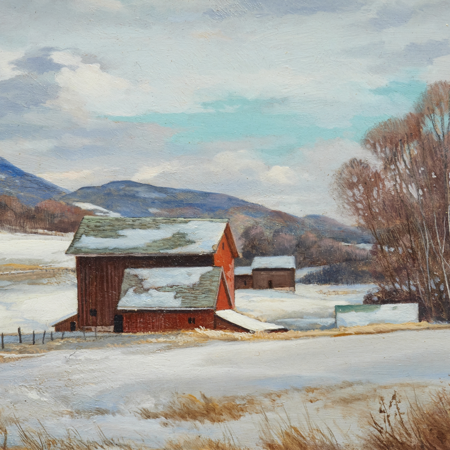 Gerald L. Lubeck | Winter landscape with barn (1982) | MutualArt