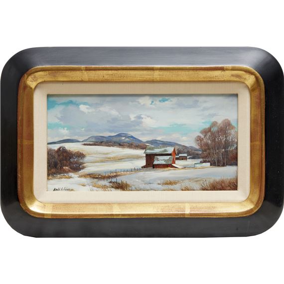 Gerald L. Lubeck | Winter landscape with barn (1982) | MutualArt