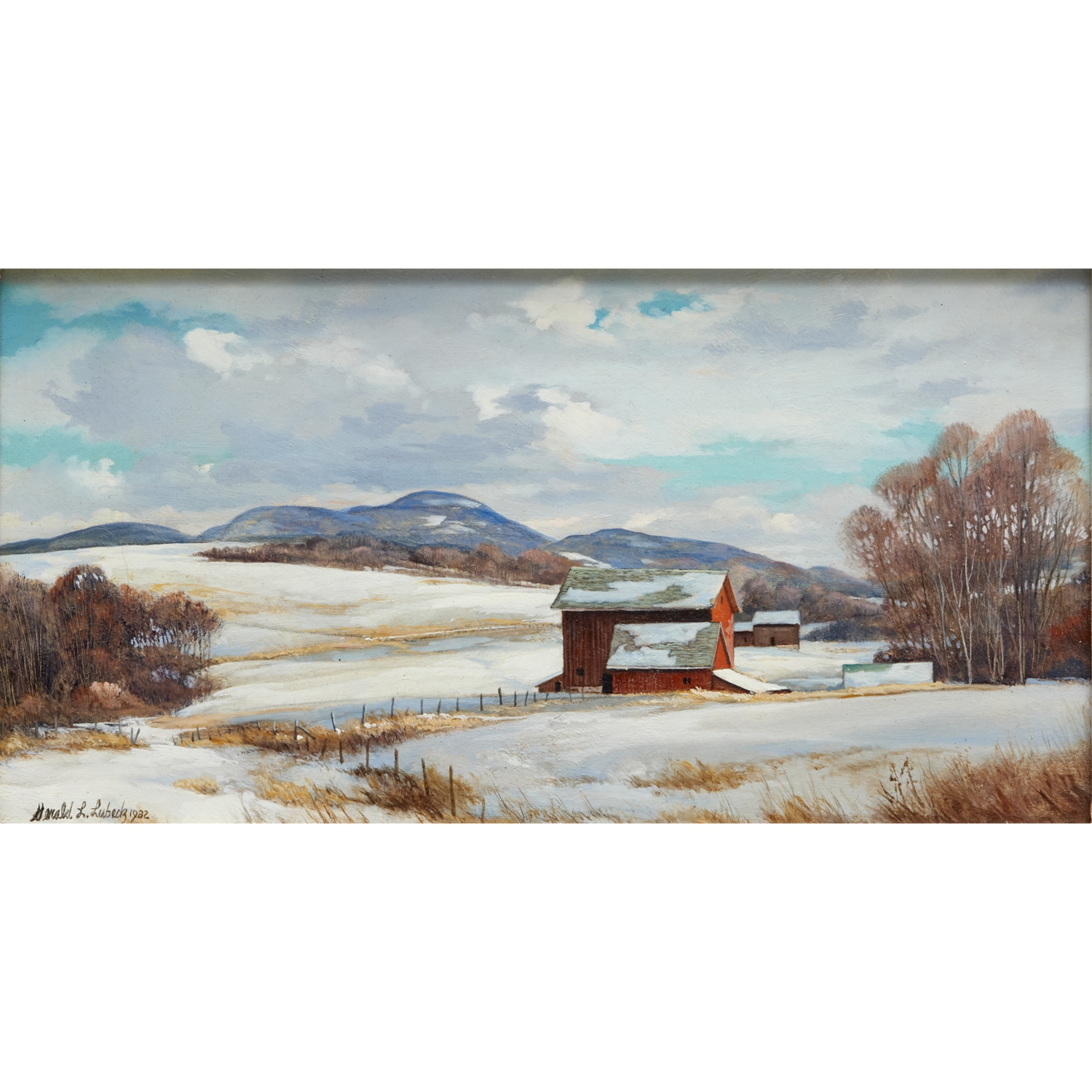 Gerald L. Lubeck | Winter landscape with barn (1982) | MutualArt