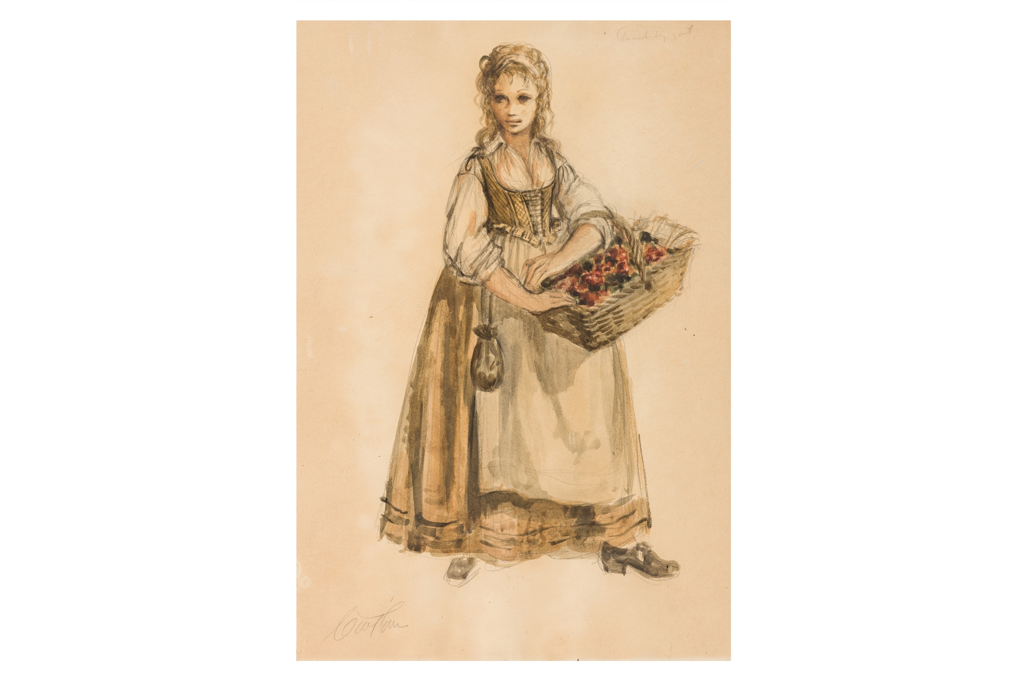 Carl Toms | Costume design illustration for 'Strawberry Girl' | MutualArt