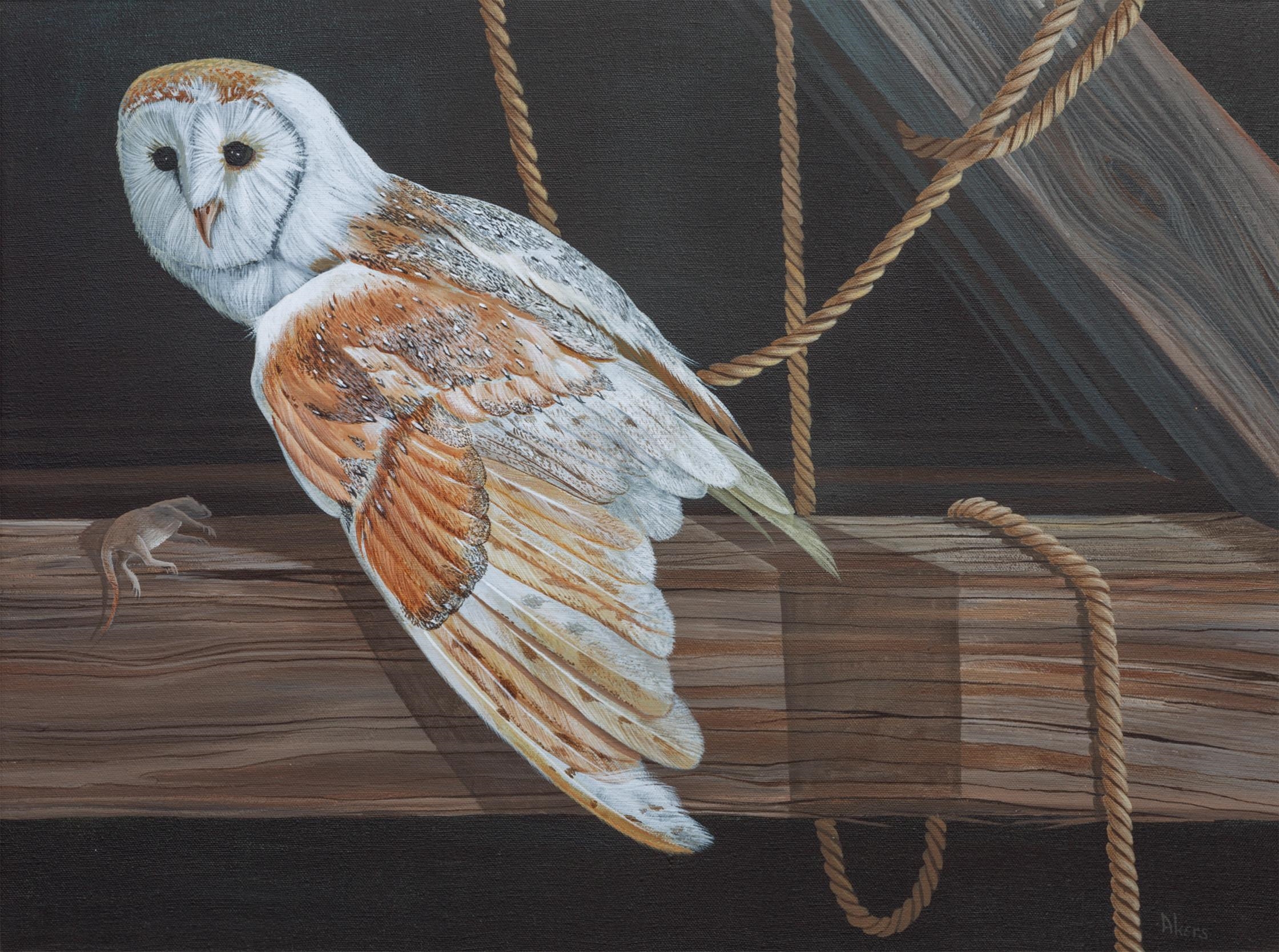 John Akers | Barn Owl with Mouse | MutualArt